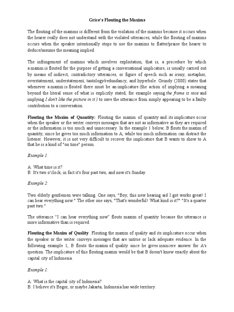 Grice's Flouting The Maxims: Example 1 | PDF | Cognitive Science ...