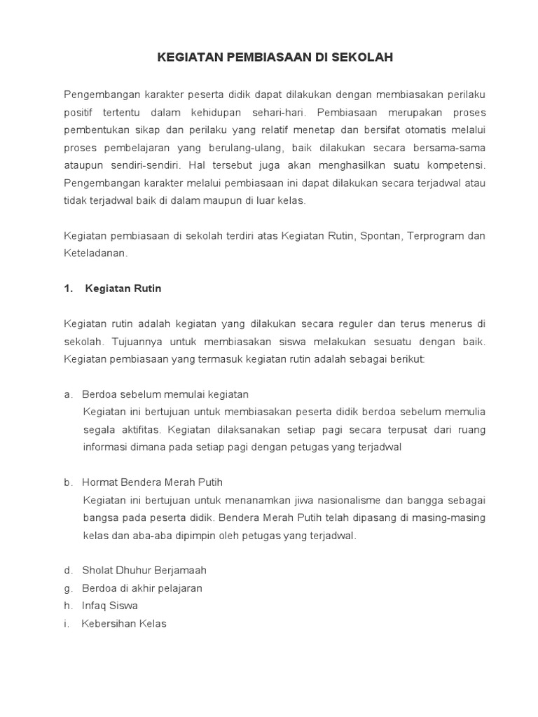 Kegiatan Pembiasaan Di Sekolah | PDF