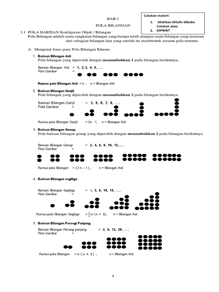 BAB 1 POLA BILANGAN 8 20 21 Catatan 1 | PDF