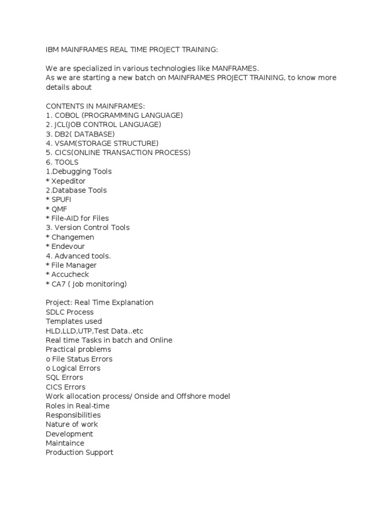 Ibm Mainframes Real Time Project Training | PDF | Computer Data | Software