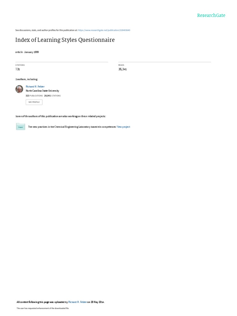 Index of Learning Styles Questionnaire | PDF | Learning Styles | Cognition