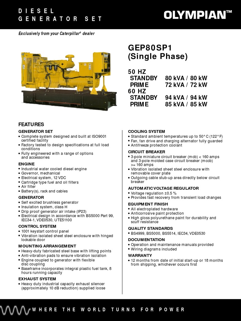 GEP80SP1 (Single Phase) | PDF | Radiator | Electric Generator