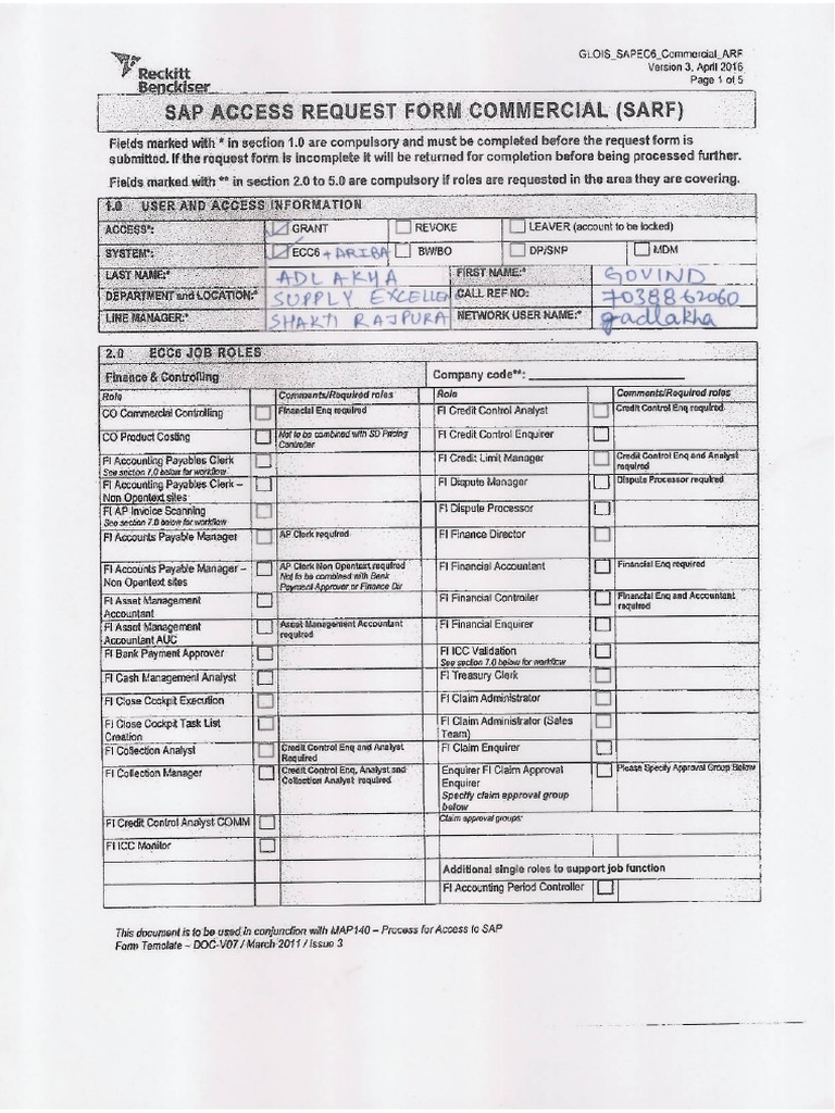 SAP Request Form | PDF