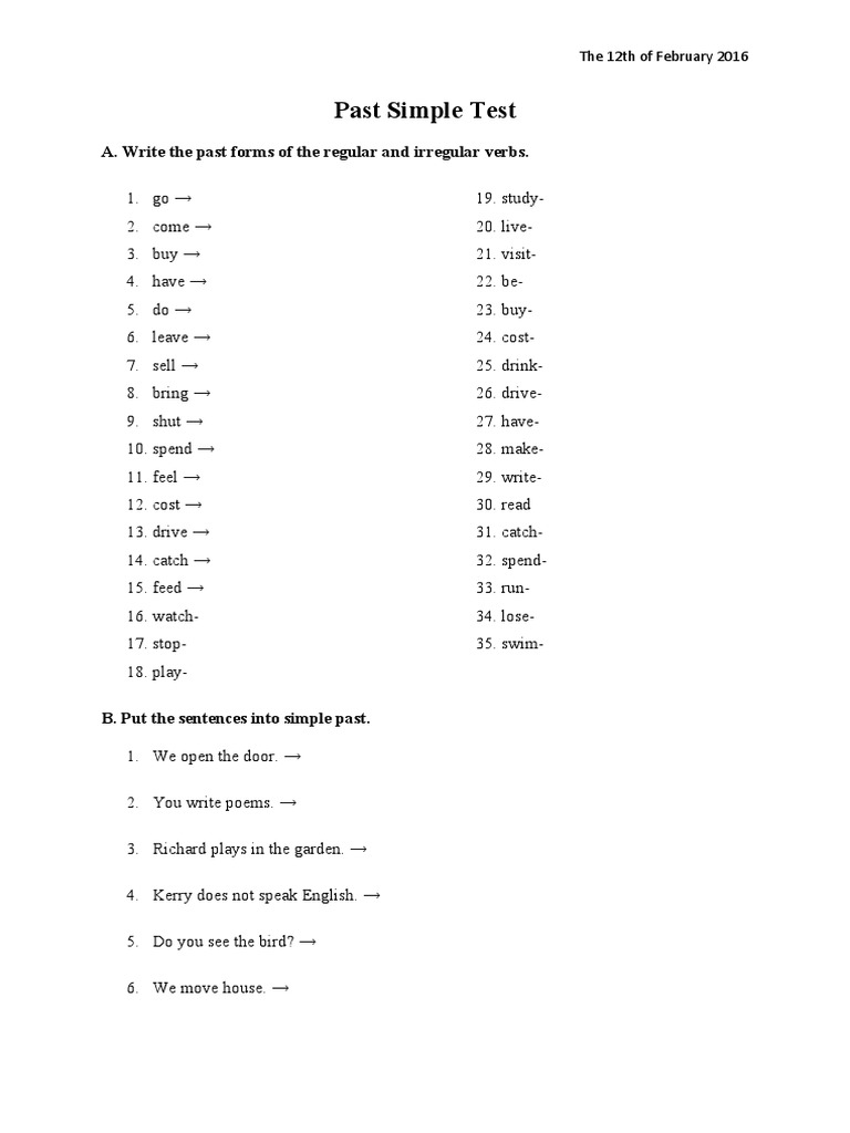 Past Simple Test | PDF | Linguistics