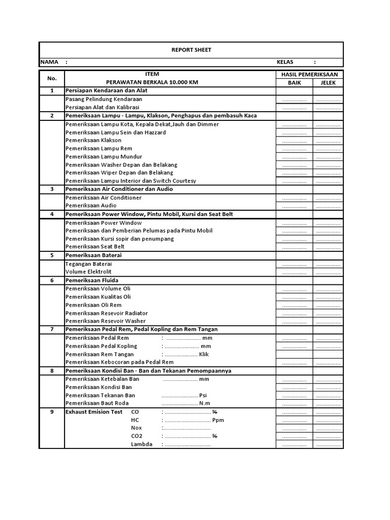 Report Sheet Perawatan 10.000KM | PDF | Teknologi & Rekayasa