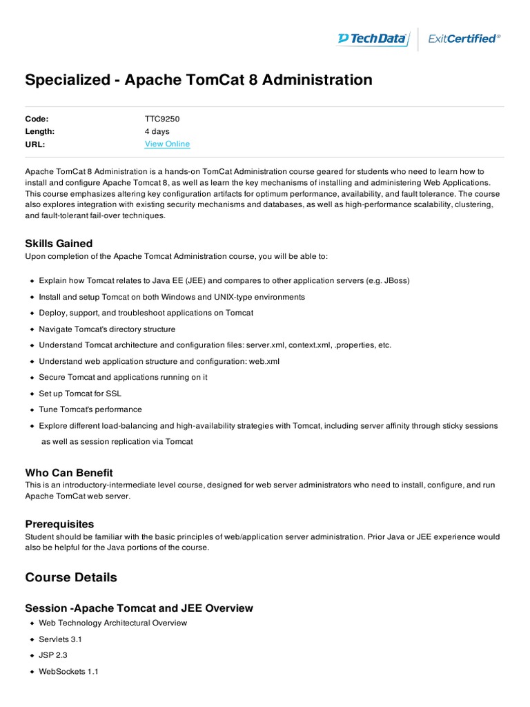 Specialized - Apache Tomcat 8 Administration: Skills Gained | PDF | Web ...