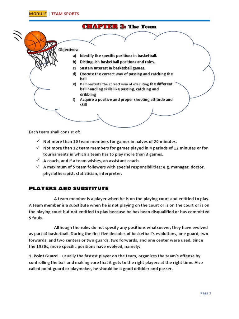 Chapter 3 - The Team | PDF | Basketball Positions | Athletic Sports