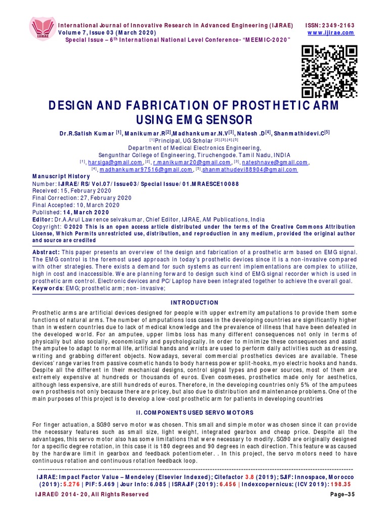 Design and Fabrication of Prosthetic Arm | PDF | Prosthesis | Electromyography
