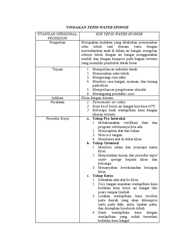 Tindakan Tepid Water Sponge | PDF