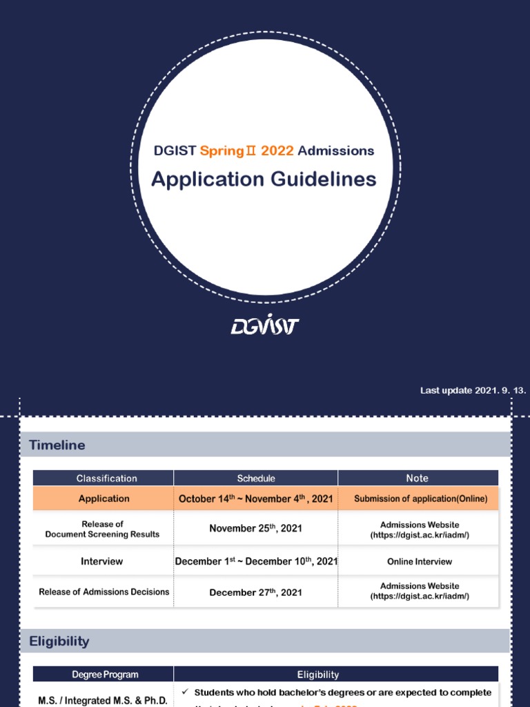 Dgist - Spring 2022 - Application Guidelines For The International Students | PDF | Payments ...