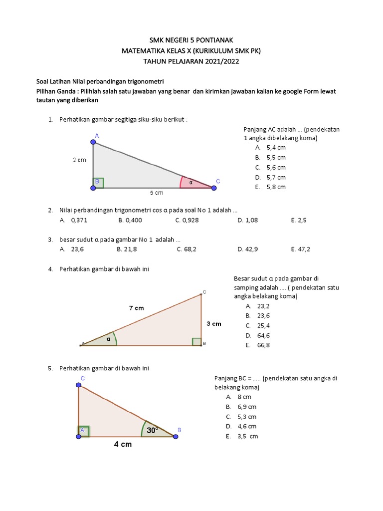 Soal Latihan Trigonometri Kelas X SMKPK | PDF