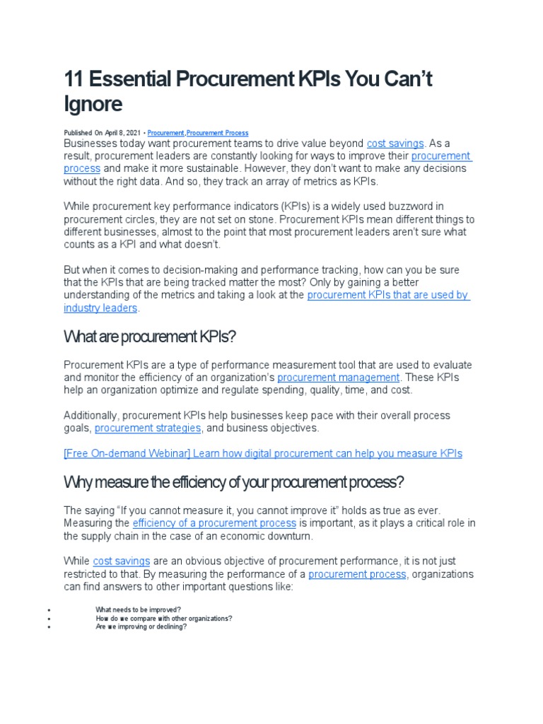 11 Essential Procurement KPIs You Can | PDF | Performance Indicator ...