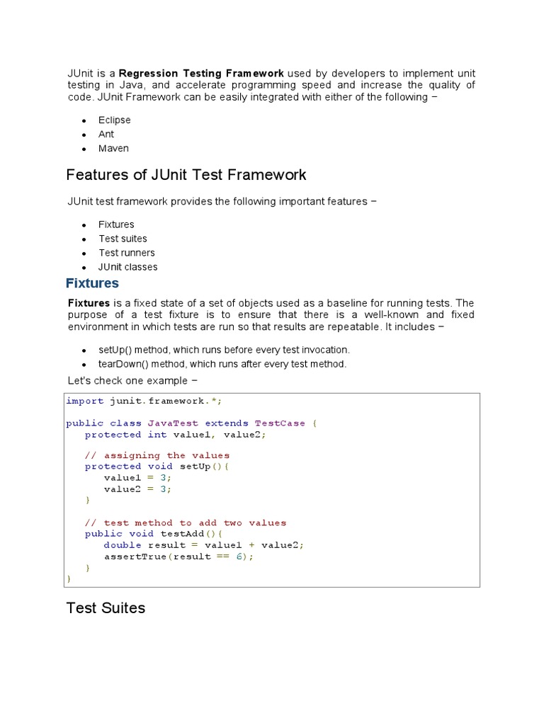 Features of Junit Test Framework: Fixtures | PDF | Computers ...