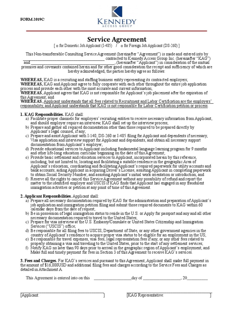 KAG Service Agreement Form Form2019C 20190801 | PDF | Travel Visa ...
