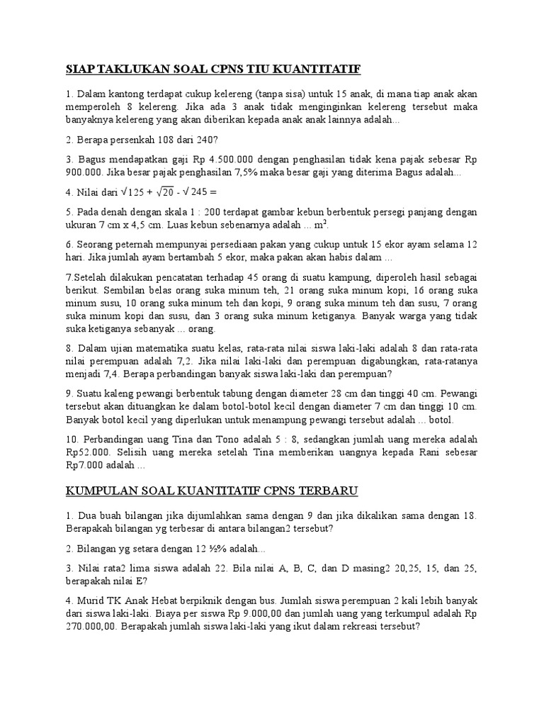 Kumpulan Soal-Soal Aritmatika, SKD, TIU | PDF