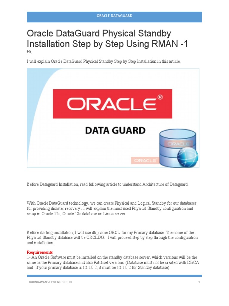 Oracle DataGuard Physical Standby Installation Step by Step Using RMAN1 ...
