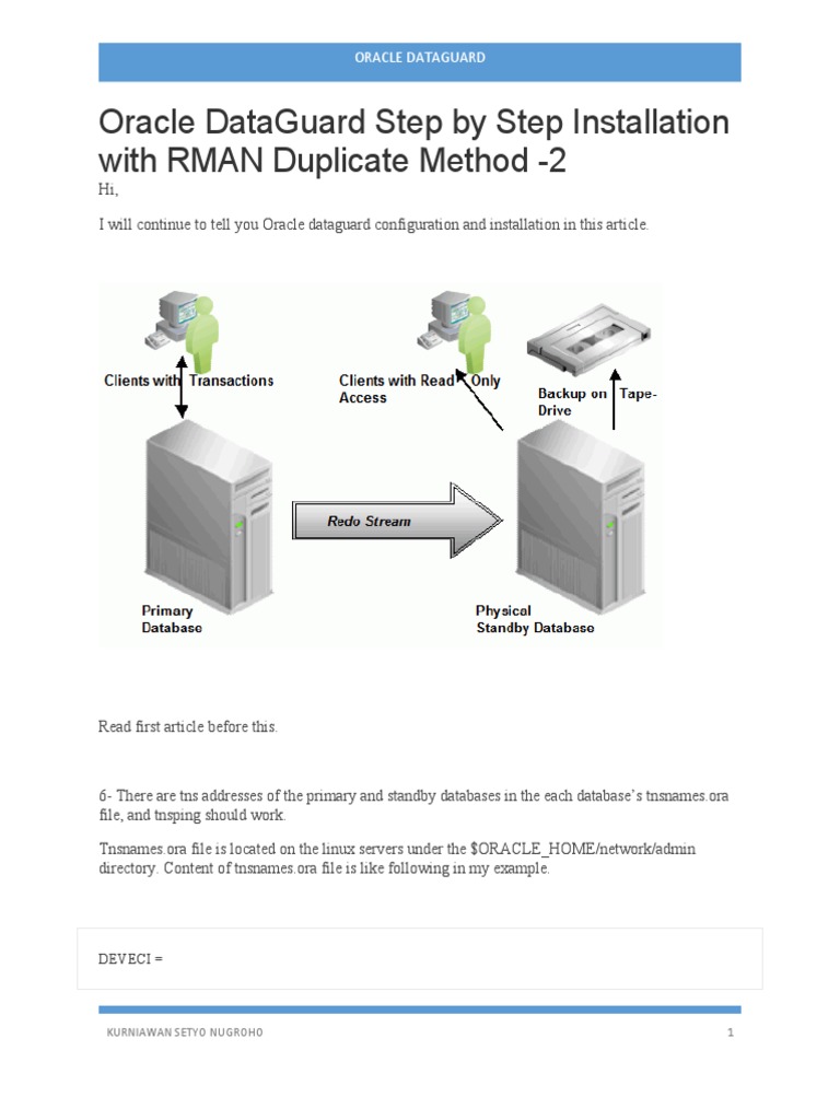 Oracle Dataguard Step By Step Installation With Rman Duplicate Method 2 Pdf Data Management