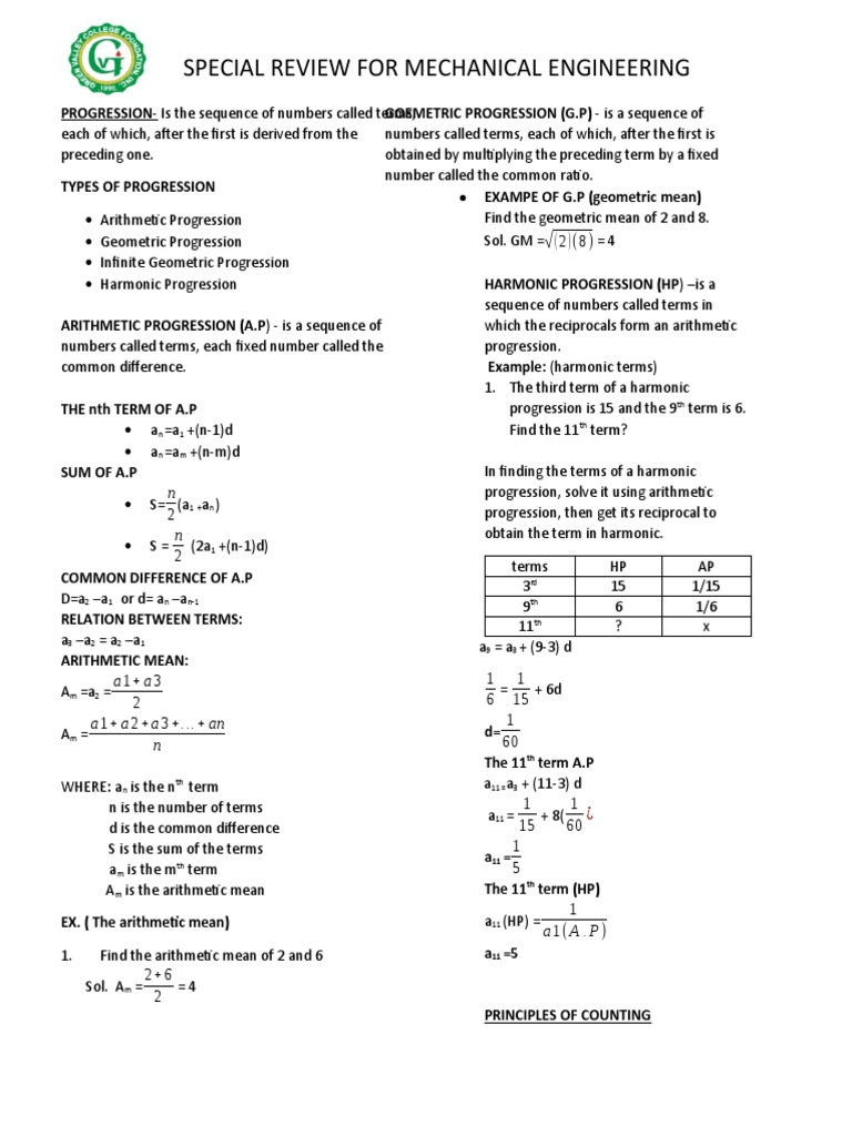 Mechanical Engineering Guide to Progression Types, Sequences & Formulas ...