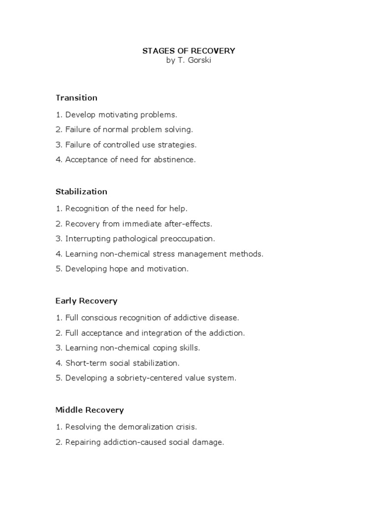 Gorski's Stages of Recovery Explained | PDF