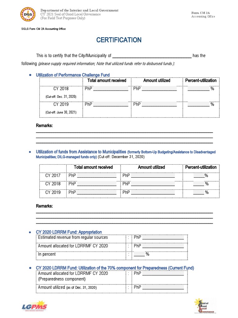 03 CM Form 2A - 2M Certifications | PDF | Certification | Local Government