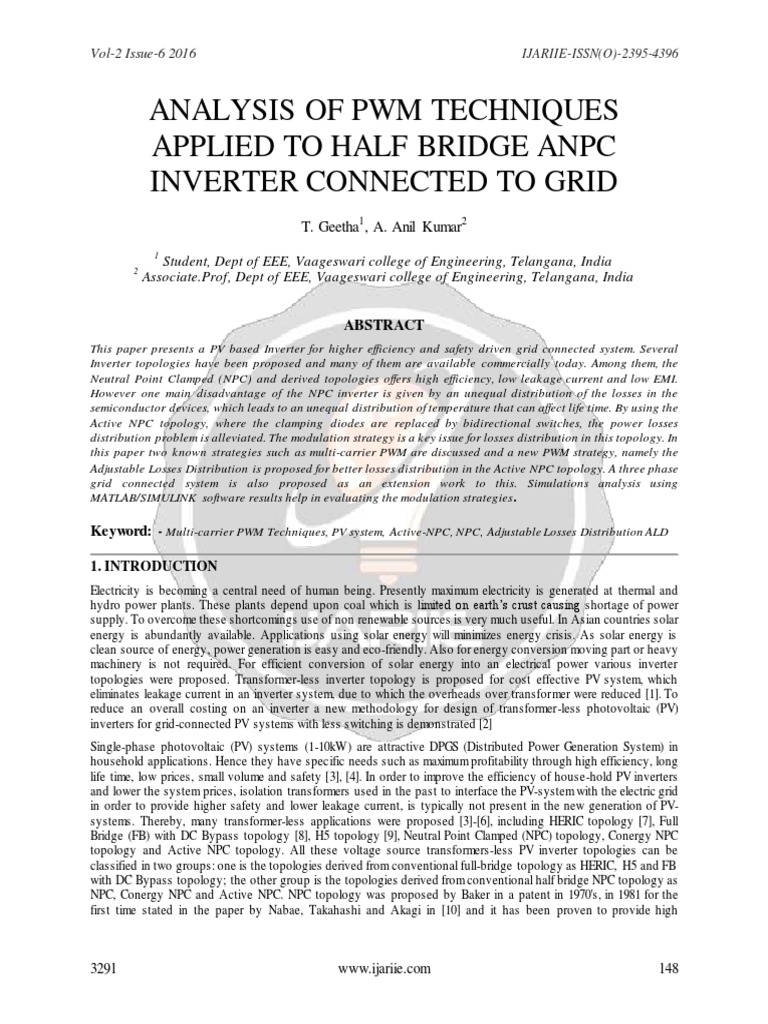ANALYSIS OF PWM TECHNIQUES APPLIED TO HALF BRIDGE ANPC INVERTER ...