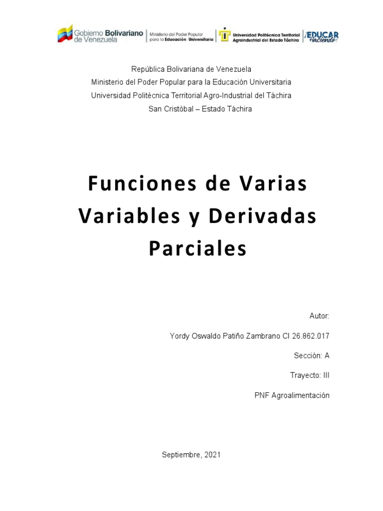 Funciones de Varias Variables y Derivadas Parciales | PDF | Función (Matemáticas) | Derivado