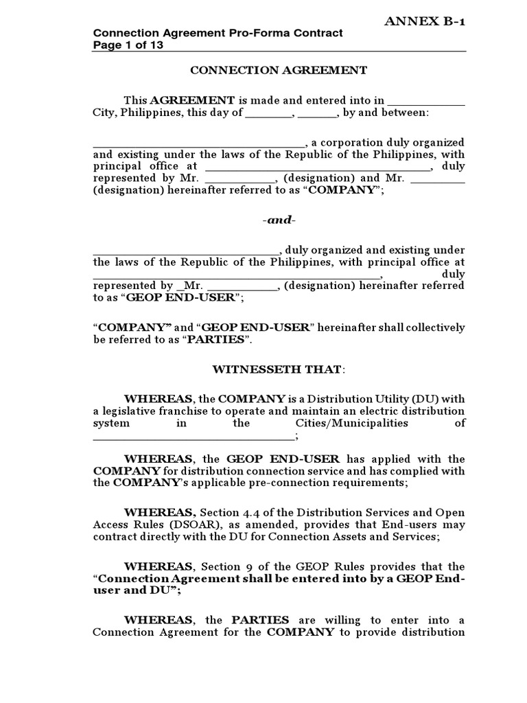 2020-005 RM MOS RED ANNEX+B-1 GEOP+Connection+Agreement+Clean | PDF | Breach Of Contract | Legal ...