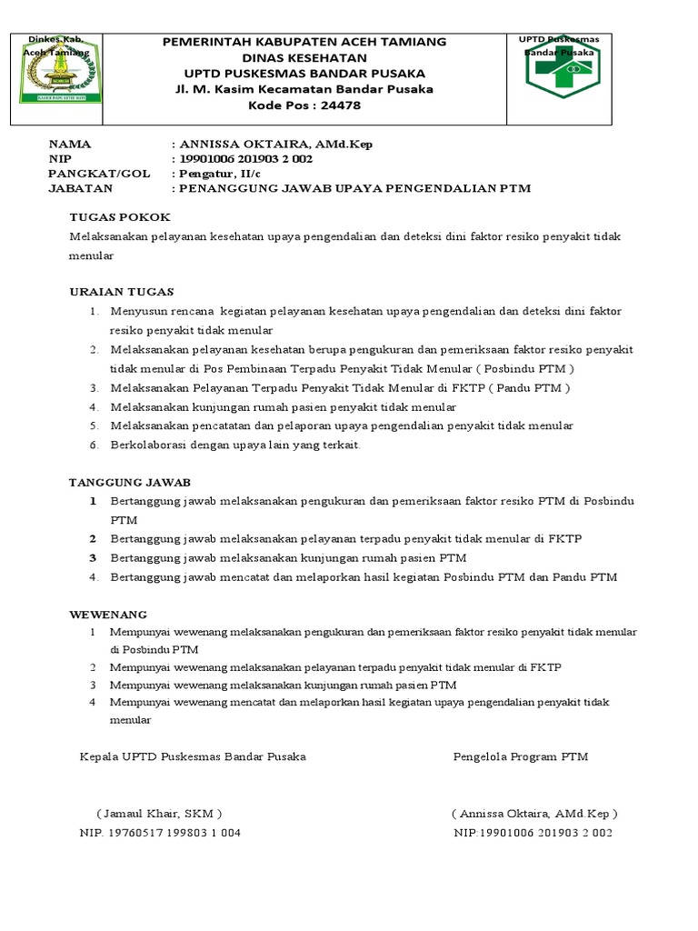 Uraian Tugas Program PTM | PDF