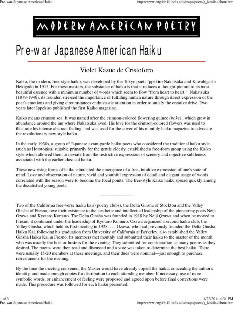 Pre-War Japanese American Haiku | PDF | Haiku | Poetry