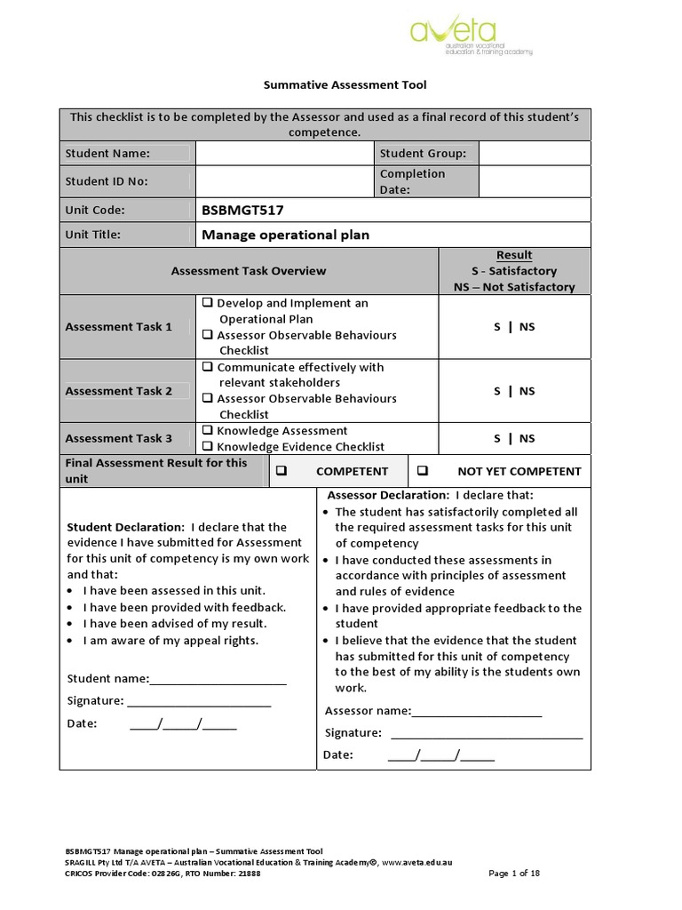 Manage Operational Plan Assessment | PDF | Goal | Performance Indicator