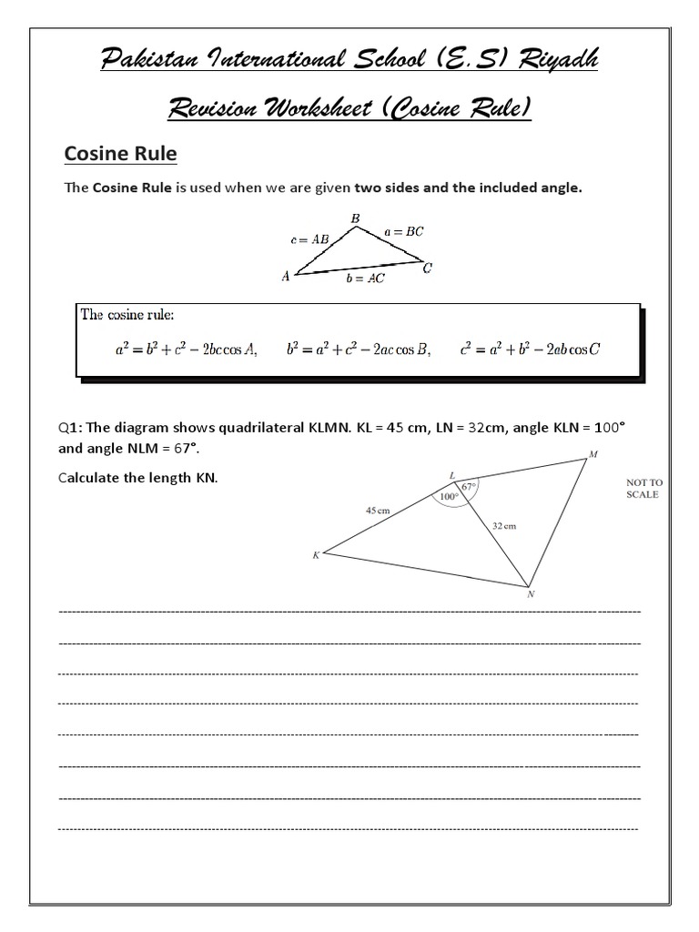 Cosine Rule Revision Worksheet | PDF | Euclidean Plane Geometry ...