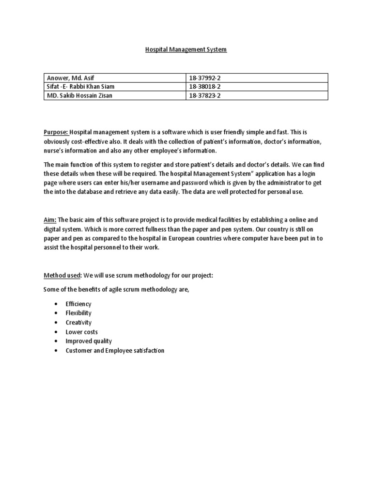 Hospital Management System (Process Model) | PDF