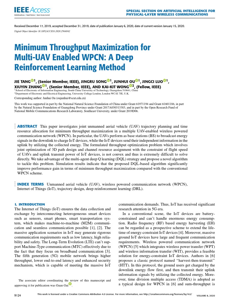DRL Minimum Throughput Maximization For Multi-UAV Enabled WPCN | PDF | Internet Of Things ...