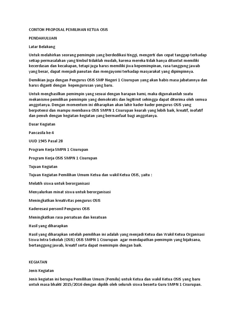 Contoh Proposal Pemilihan Ketua Osis 2021-2022 | PDF