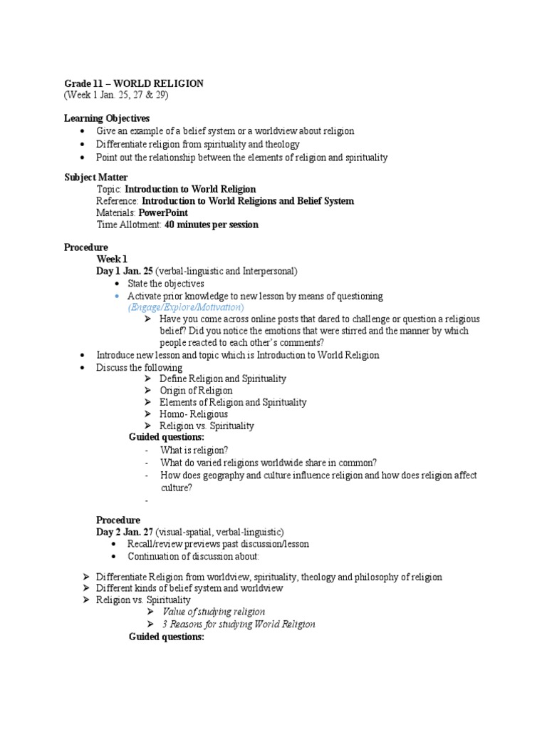 Grade 11 - World Religion: (Engage/Explore/Motivation) | PDF ...