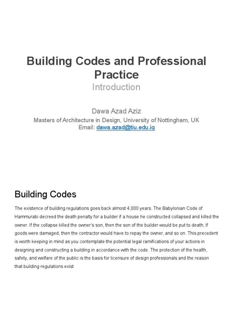 Building Codes and Professional Practice: Dawa Azad Aziz | PDF ...