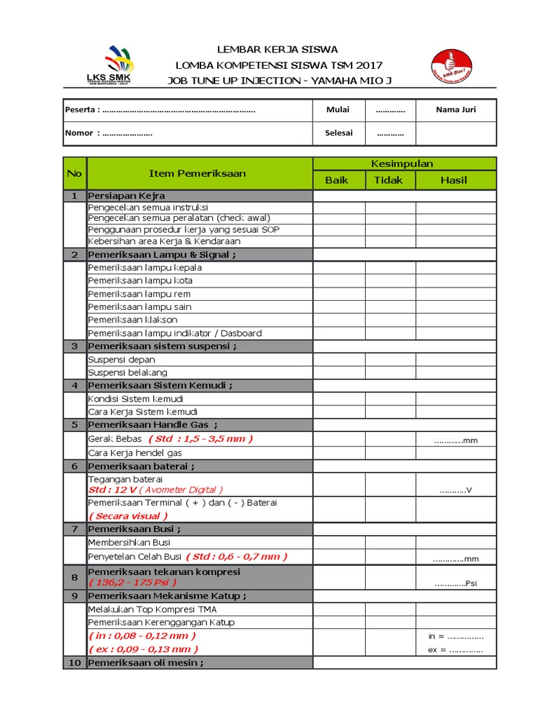 Lks Job Sheet Tun Up Fi Lks 2017 - Final | PDF