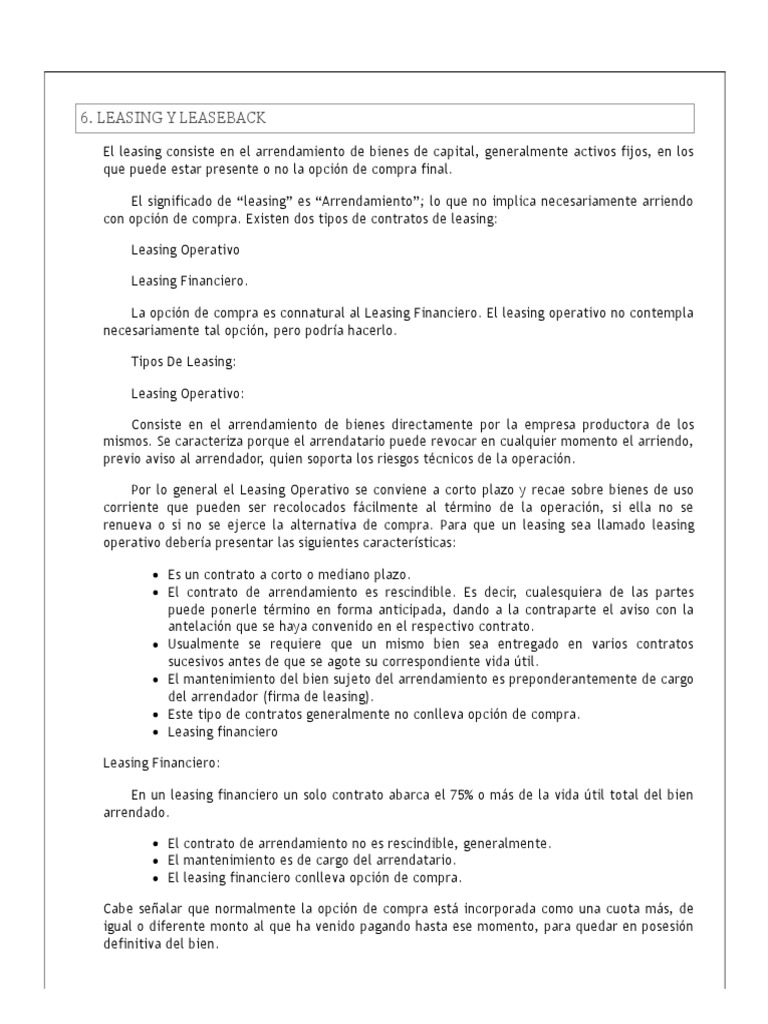 Leasing y Leaseback | PDF | Arrendamiento | Business