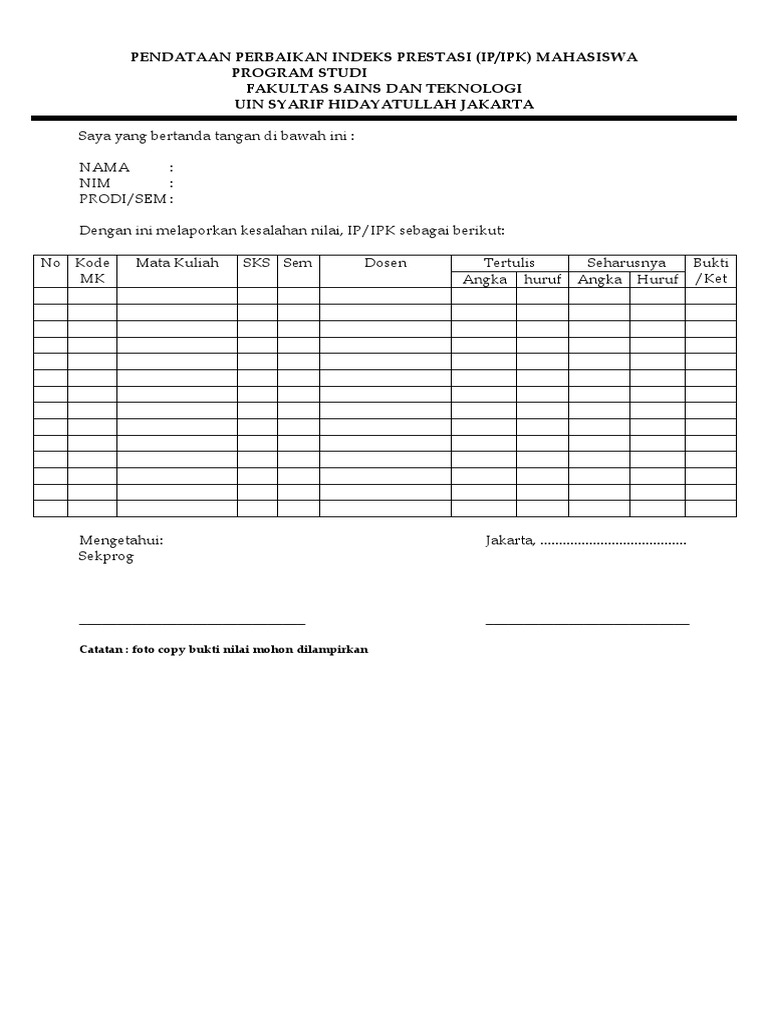 Form Perbaikan Nilai | PDF