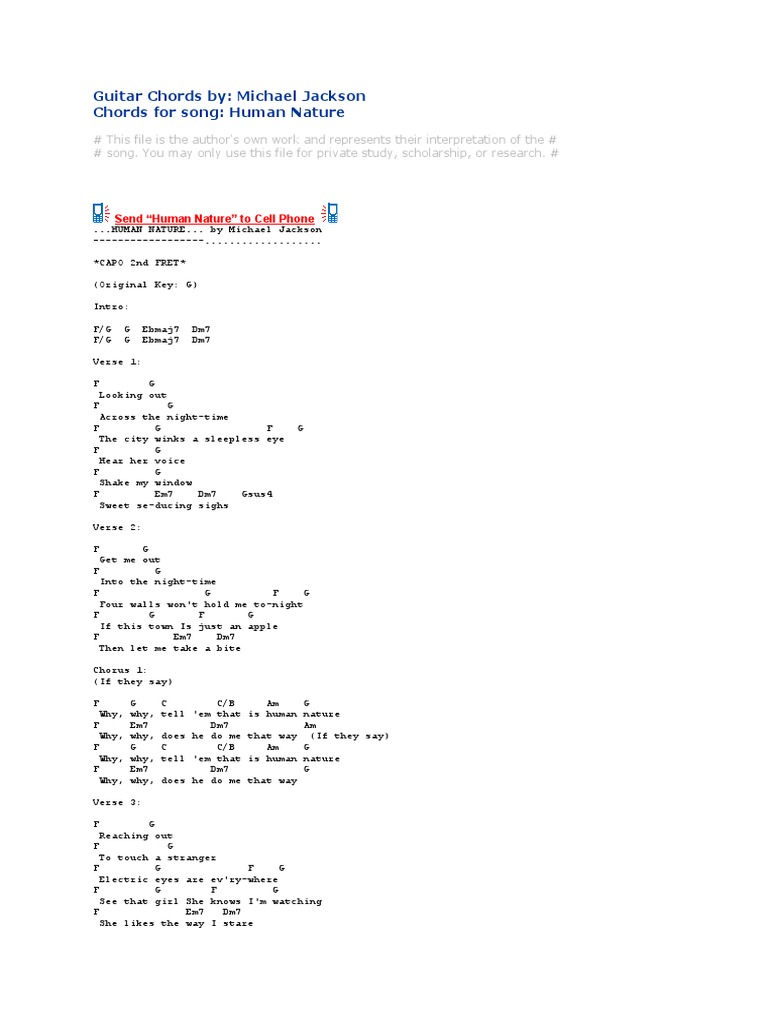 Guitar Chords By: Michael Jackson Chords For Song: Human Nature | PDF ...