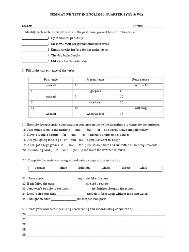 Summative Test in English 6-Quarter 4 (W1 & W2) | PDF | Linguistic ...