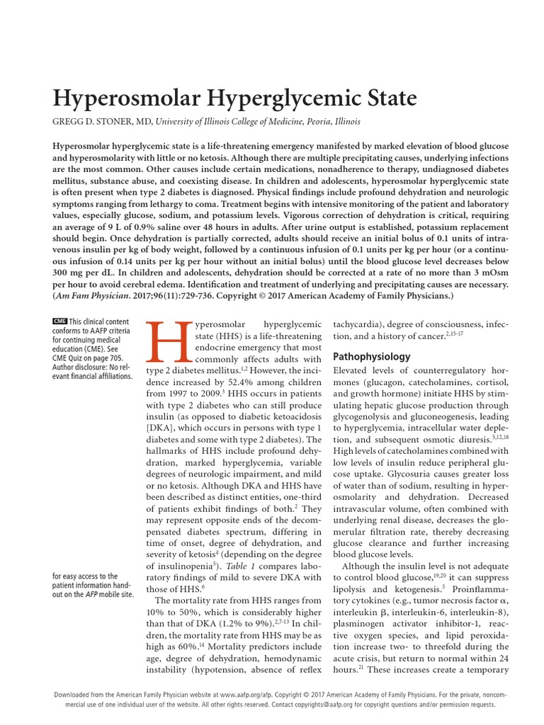 Hyperosmolar Hyperglycemic State | PDF | Hyperglycemia | Clinical Medicine