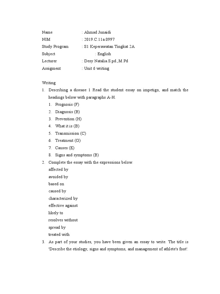 Unit 6 Writing Ahmad Junaidi | Download Free PDF | Microbiology | Clinical Medicine
