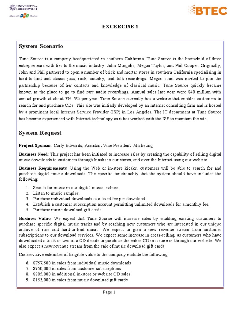 System Scenario: Excercise 1 | PDF | Internet | Sales
