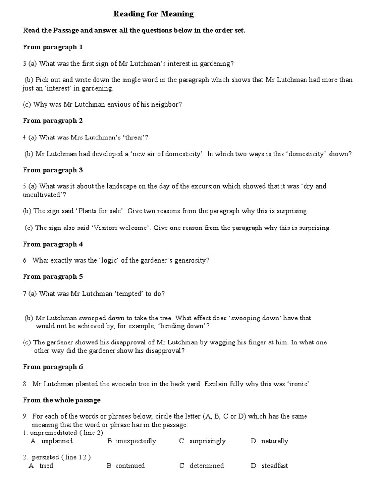 Read The Passage and Answer All The Questions Below in The Order Set ...