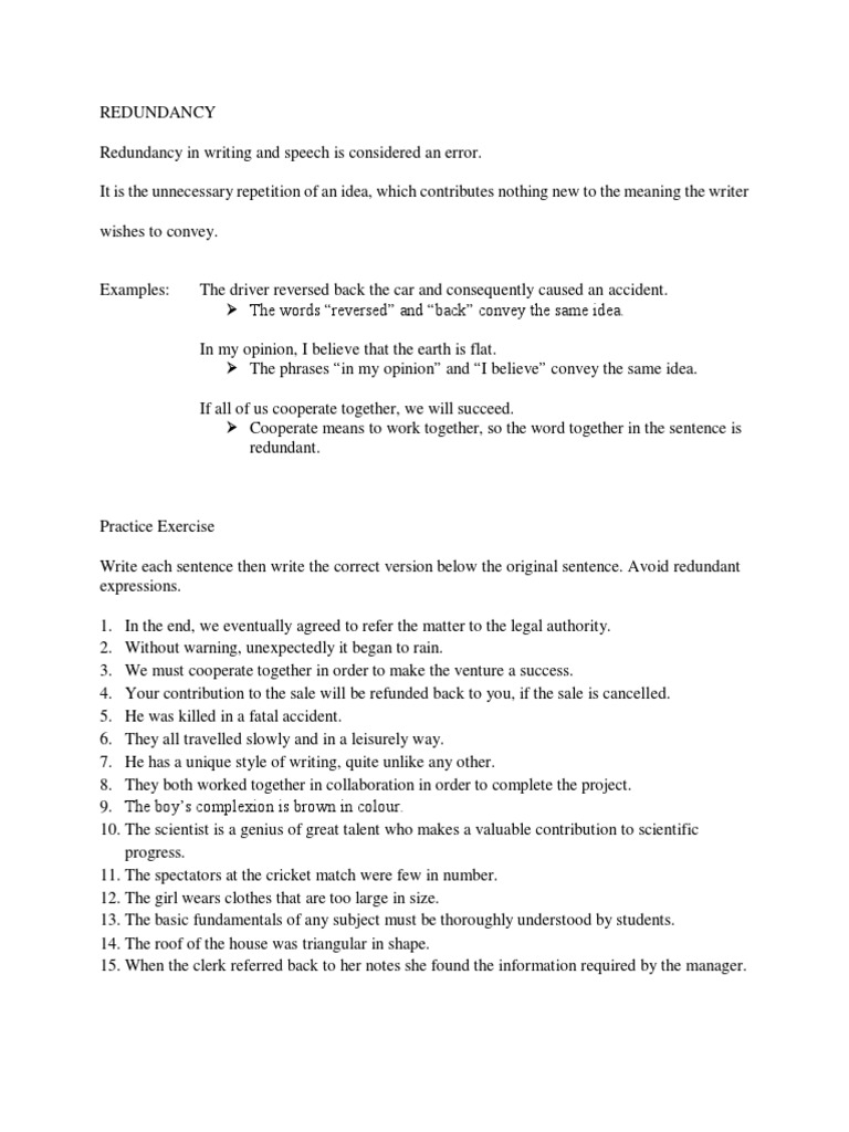 Avoid Redundancy in Writing | PDF
