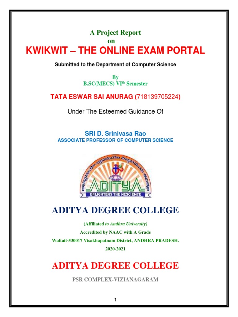 KWIKWIT - The Online Exam Portal Project Report | PDF | Html | Php