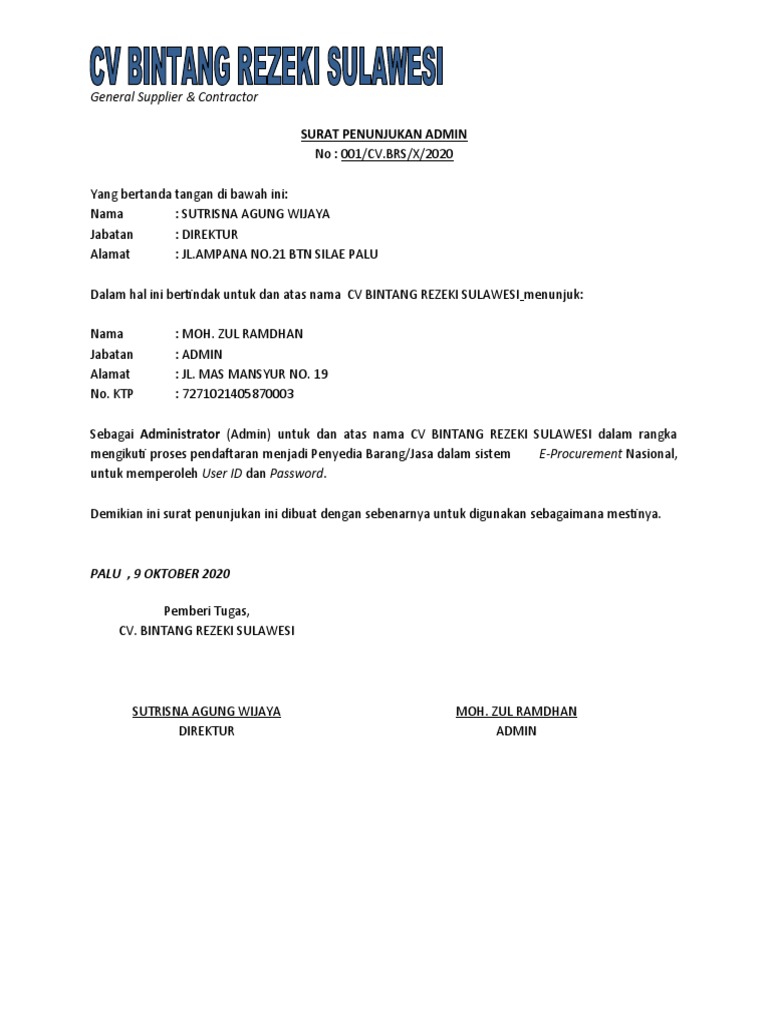 Penunjukan Admin E-Procurement | PDF