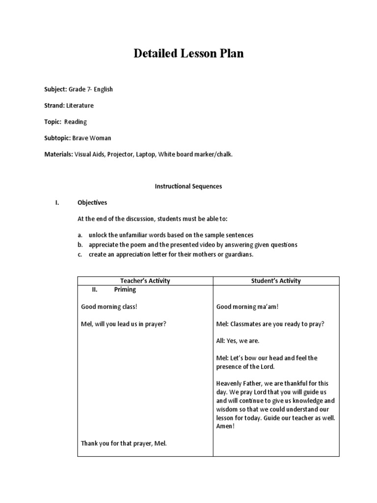 Detailed Lesson Plan | PDF