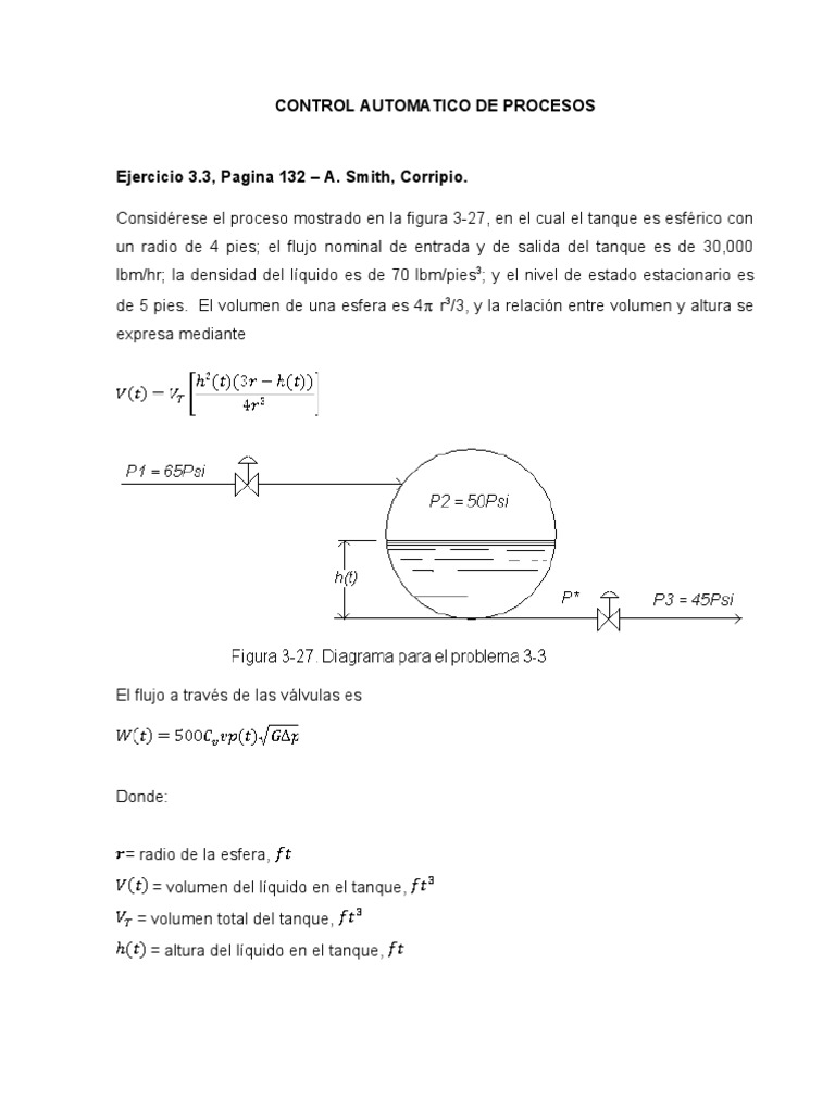 Control Automatico Ejercicio 3 3 Pagina 132 - A Smith Corripio | PDF | Líquidos | Ciencias fisicas